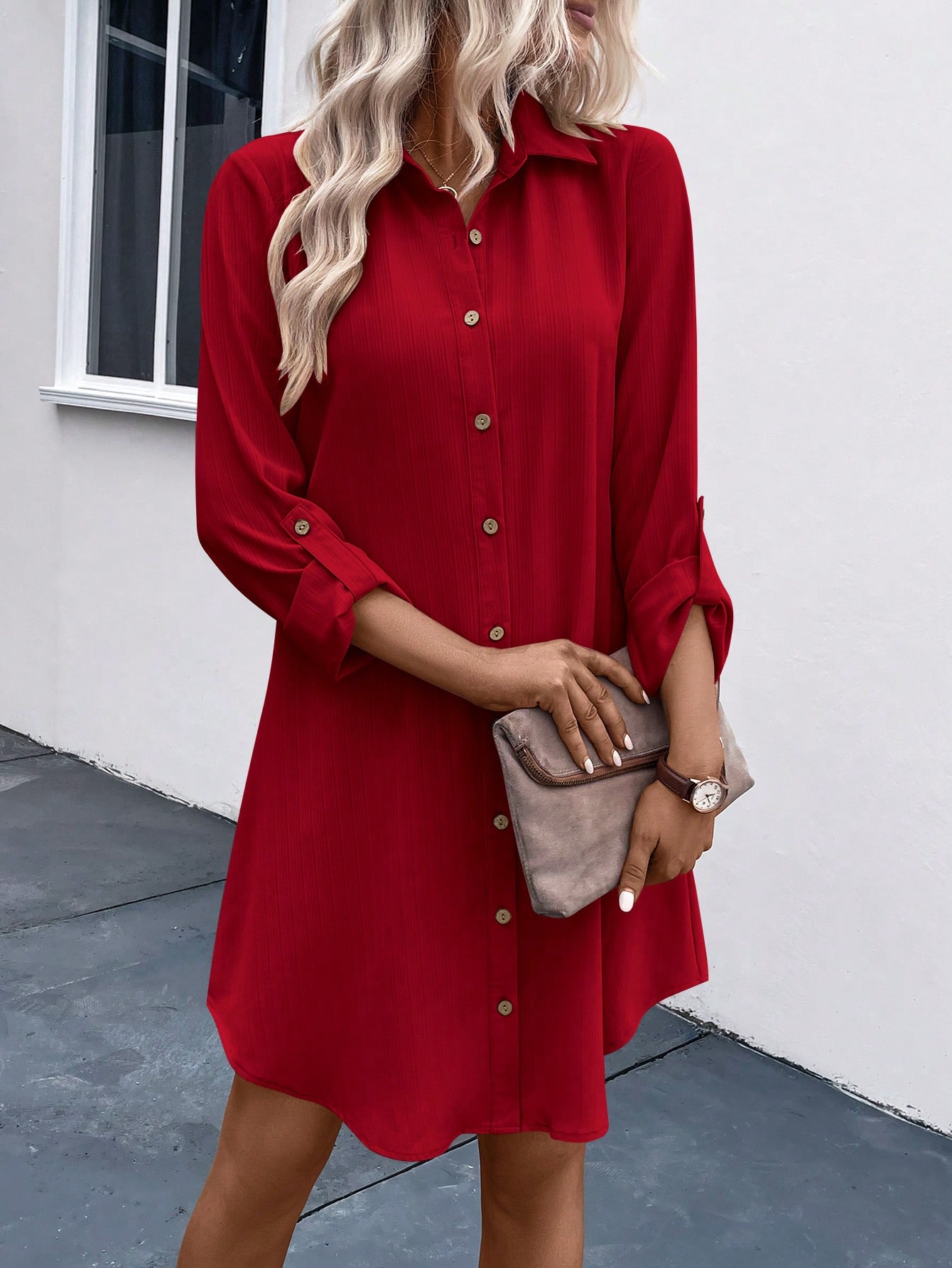 Shein Lune Solid Button Front Shirt Dress Shein Usa