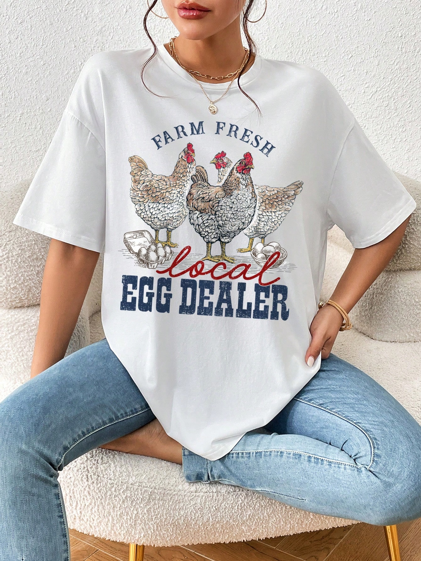SHEIN Essnce Chicken & Letter Graphic Drop Shoulder Tee | SHEIN USA