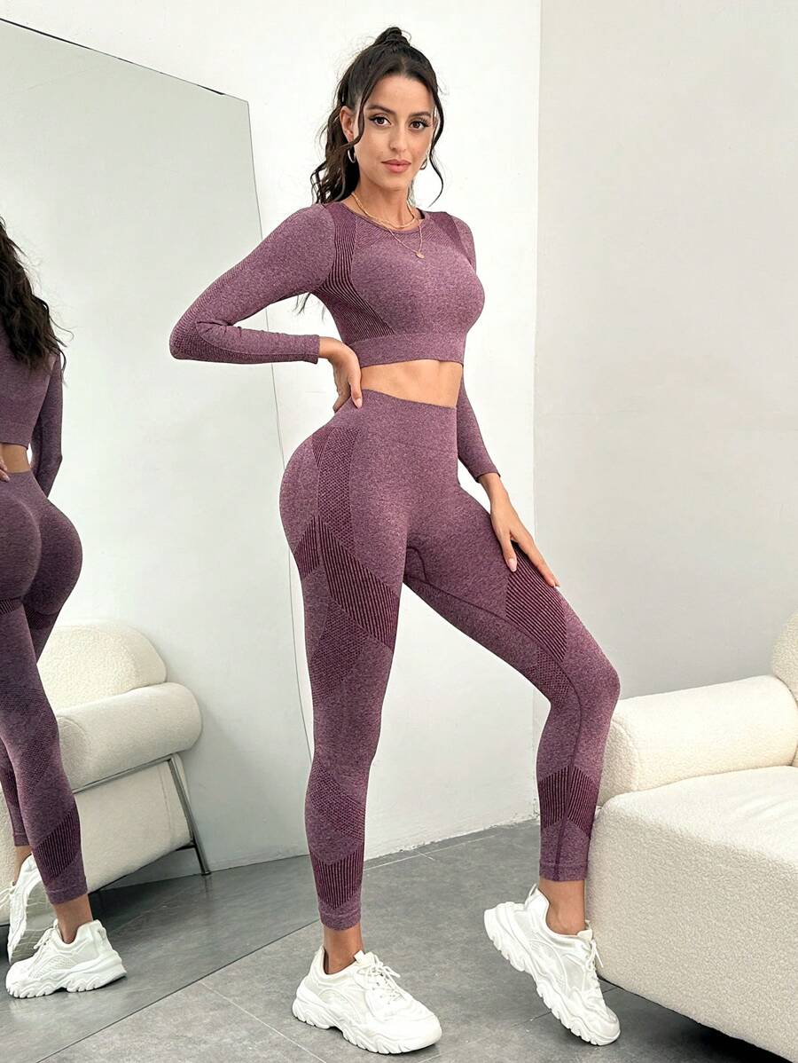 SHEIN Sport Studio Women Seamless Raglan Sleeve Sports Set Outfit Set ...
