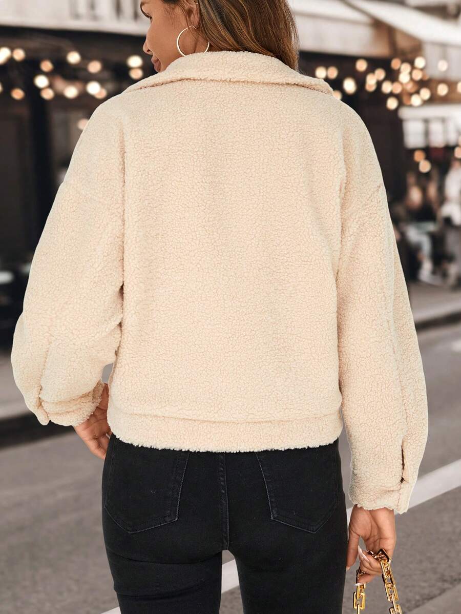 SHEIN LUNE Drop Shoulder Flap Detail Teddy Jacket | SHEIN South Africa