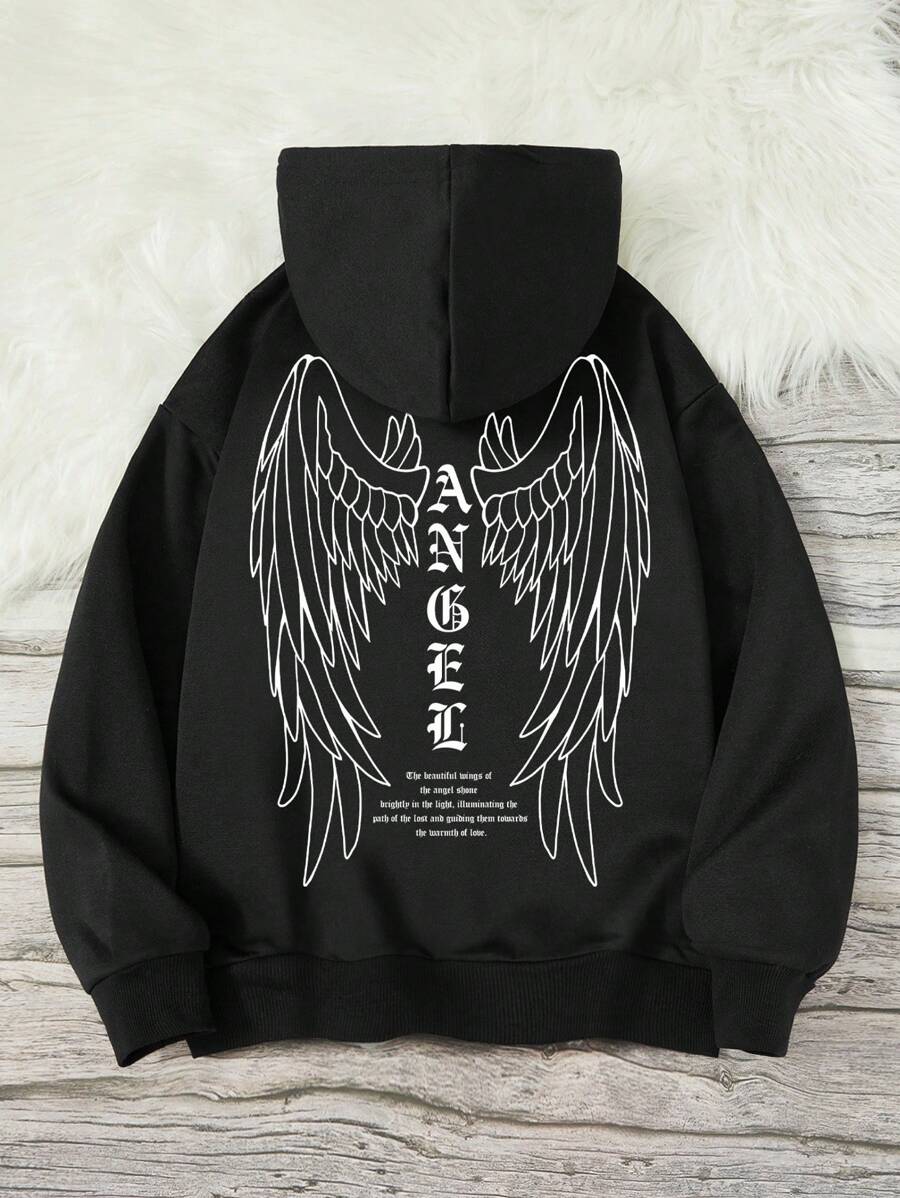 SHEIN Tween Boy Wings & Slogan Graphic Thermal Lined Hoodie | SHEIN USA