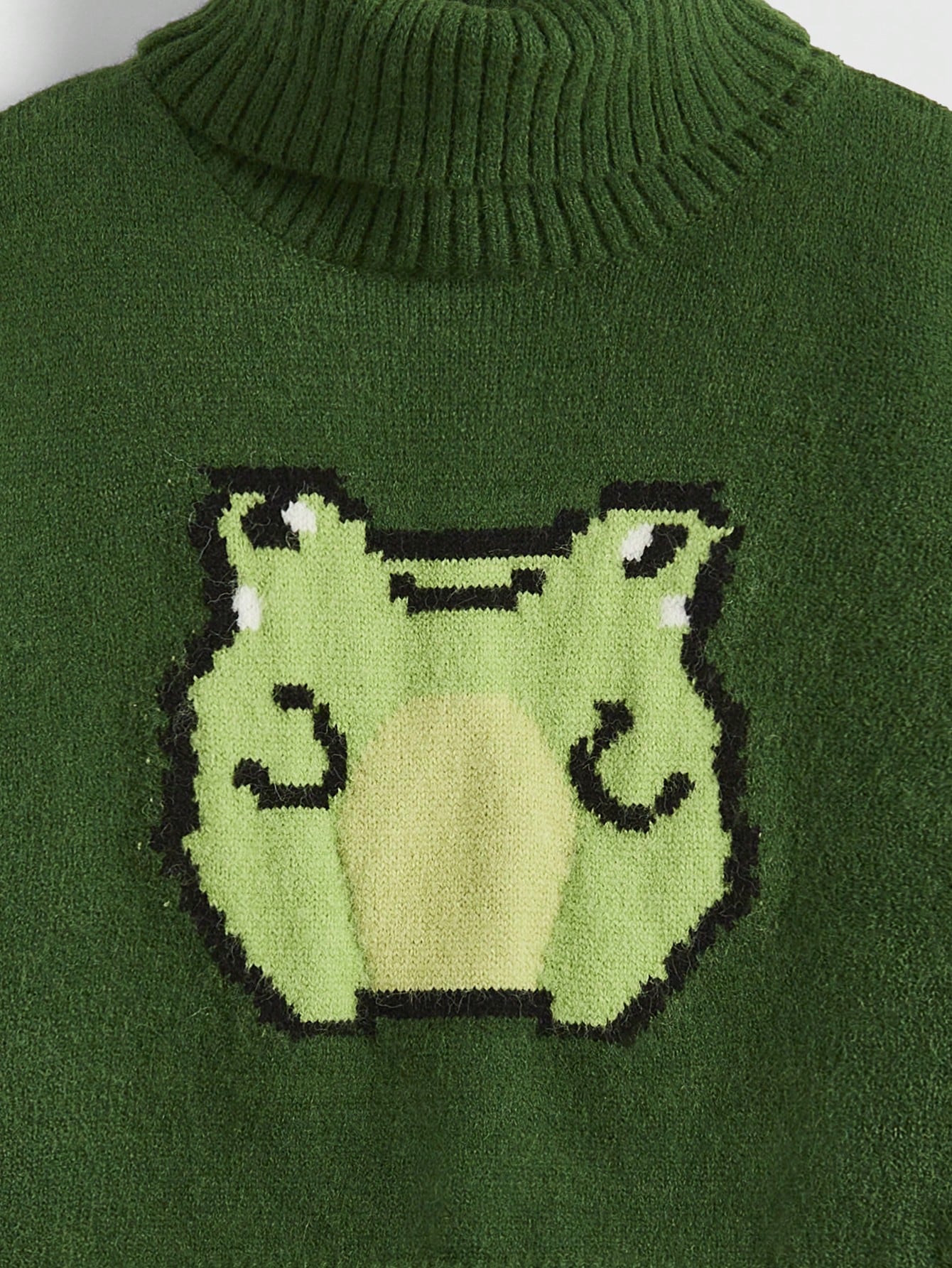 ROMWE Kawaii Frog & Striped Pattern Turtleneck Drop Shoulder Sweater ...
