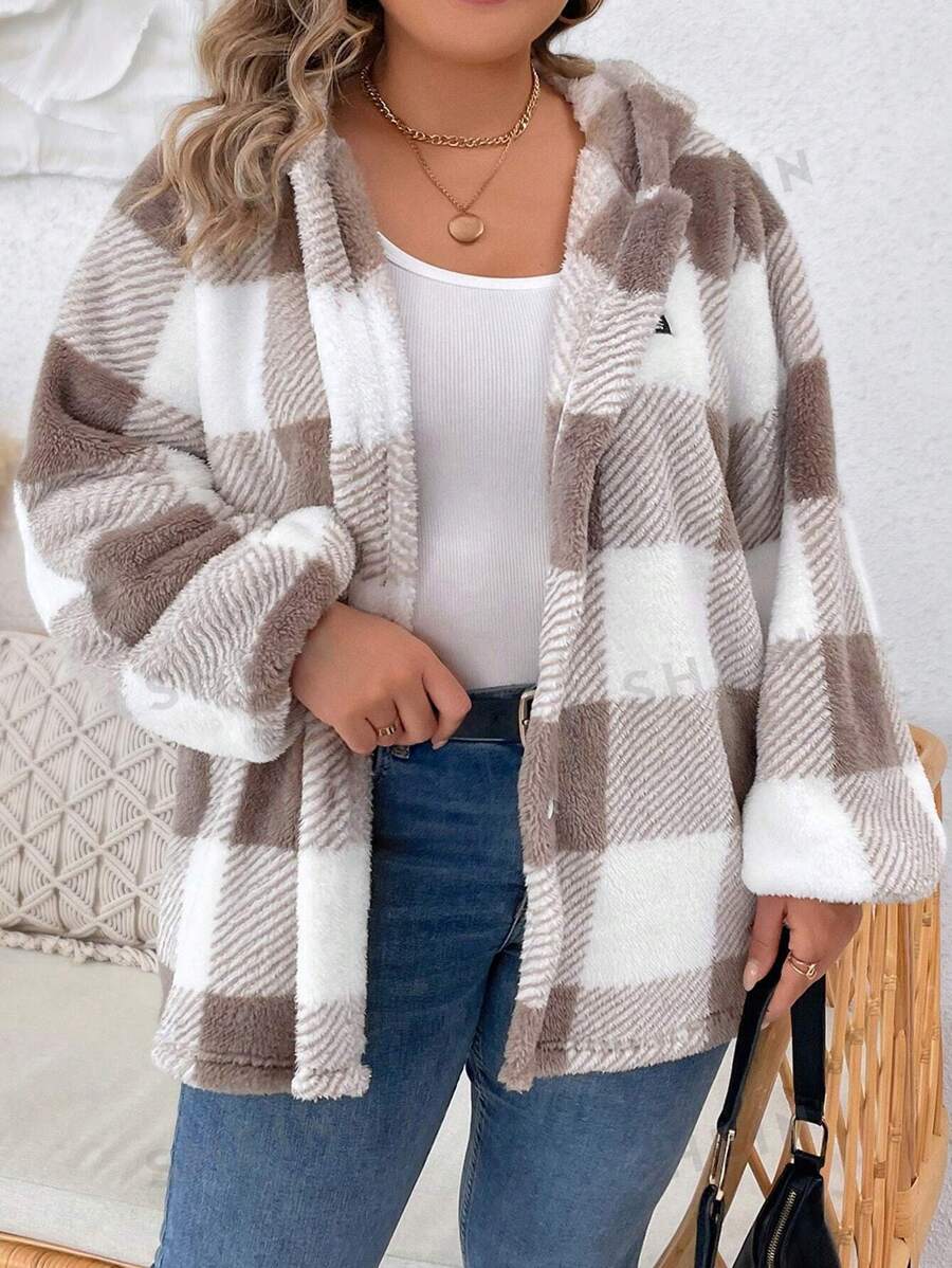 SHEIN LUNE Plus Buffalo Plaid Pattern Drop Shoulder Hooded Flannel Jacket for Sale Australia ...