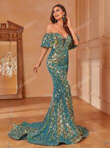 Faeriesty Off Shoulder Puff Sleeve Mermaid Hem Sequin Formal Dress for Sale Australia| New ...