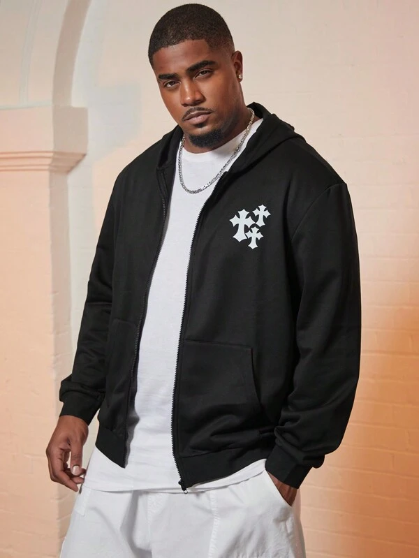 Manfinity EMRG Men Plus Cross Graphic Zip Up Hoodie | SHEIN USA