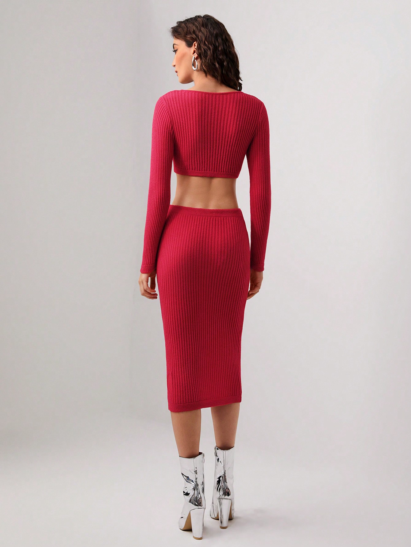 SK TroubleMaker Cut Out Waist Ribbed Knit Sweater Dress | SHEIN USA