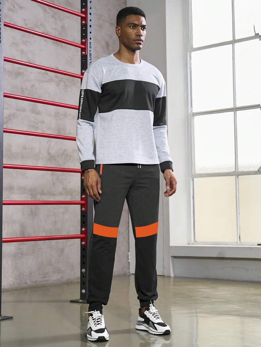 Manfinity Sport Corelite Men Letter Graphic Colorblock Drawstring Waist ...