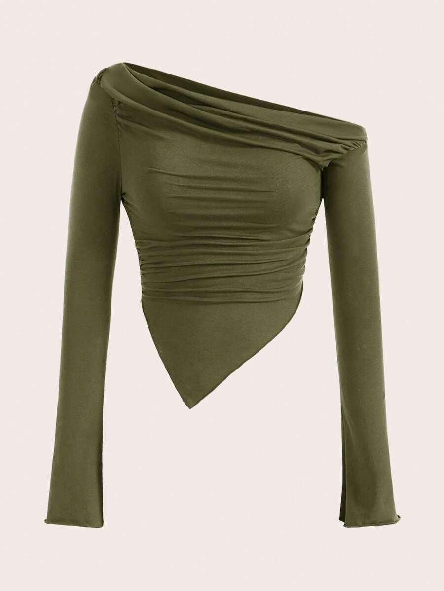 SHEIN Sweetina Y2K Grunge Asymmetrical Neck Ruched Tee | SHEIN USA