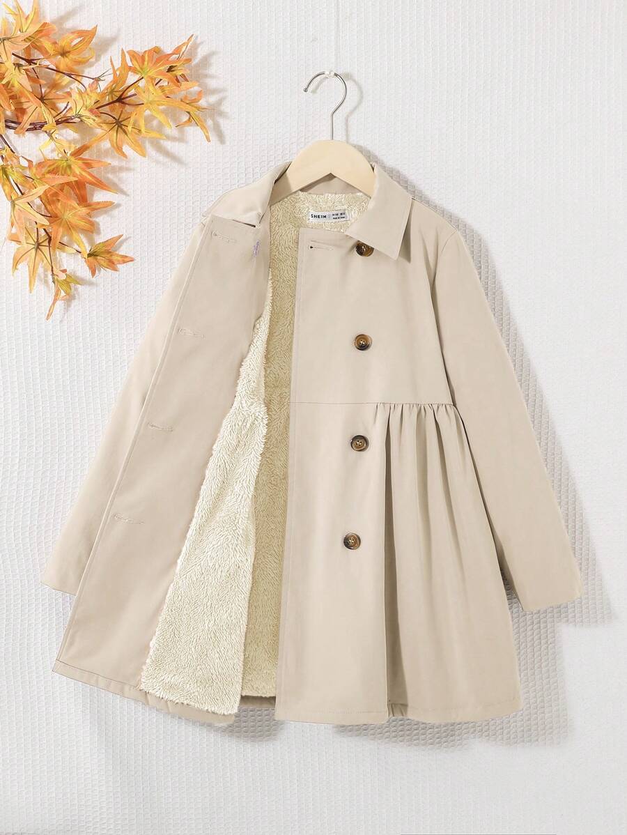 SHEIN Tween Girl 1pc Double Breasted Thermal Lined Trench Coat | SHEIN USA