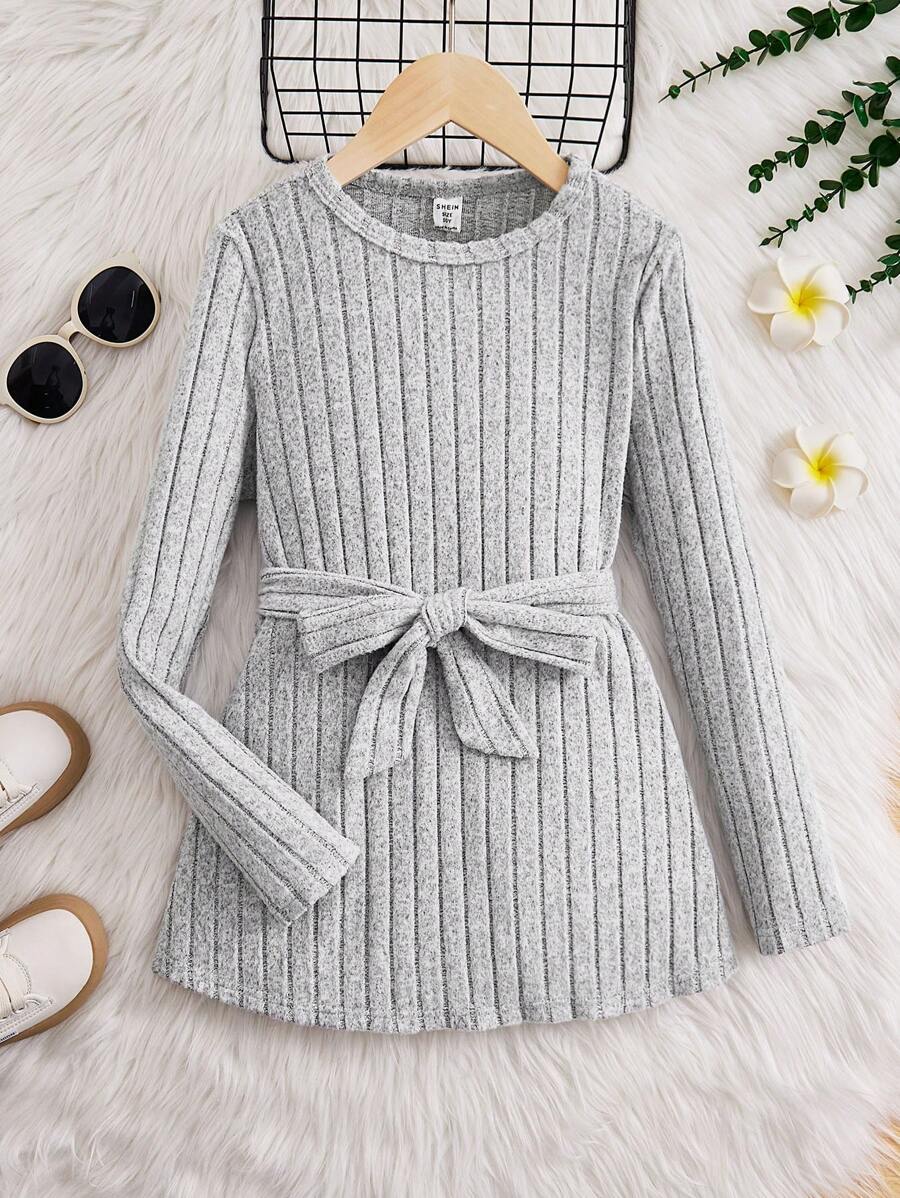 SHEIN Tween Girl Solid Belted Tee | SHEIN USA