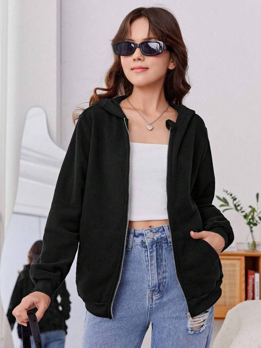 Teen Girls Zip Up Hooded Jacket | SHEIN USA