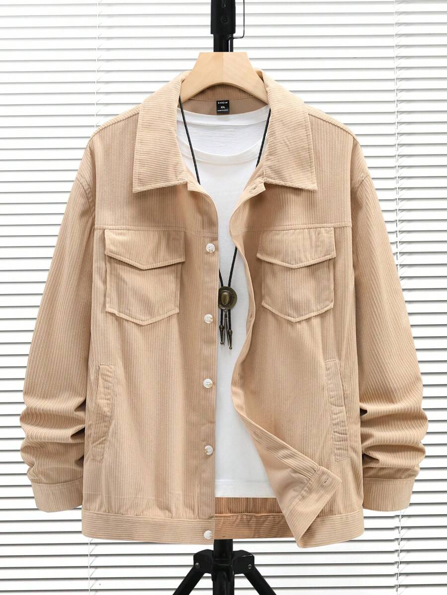 Manfinity Hypemode Men Flap Pocket Loose Corduroy Shacket Without Tee ...