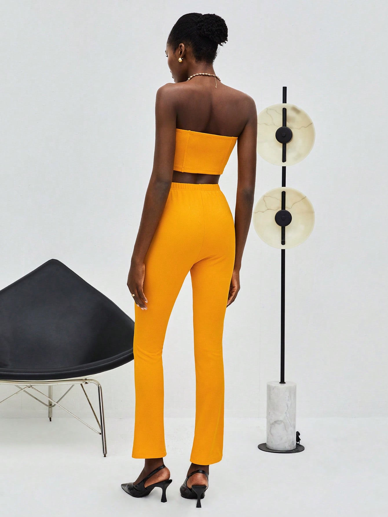 Shein Bizwear Solid Tube Top And Split Hem Flare Leg Pants Shein Usa
