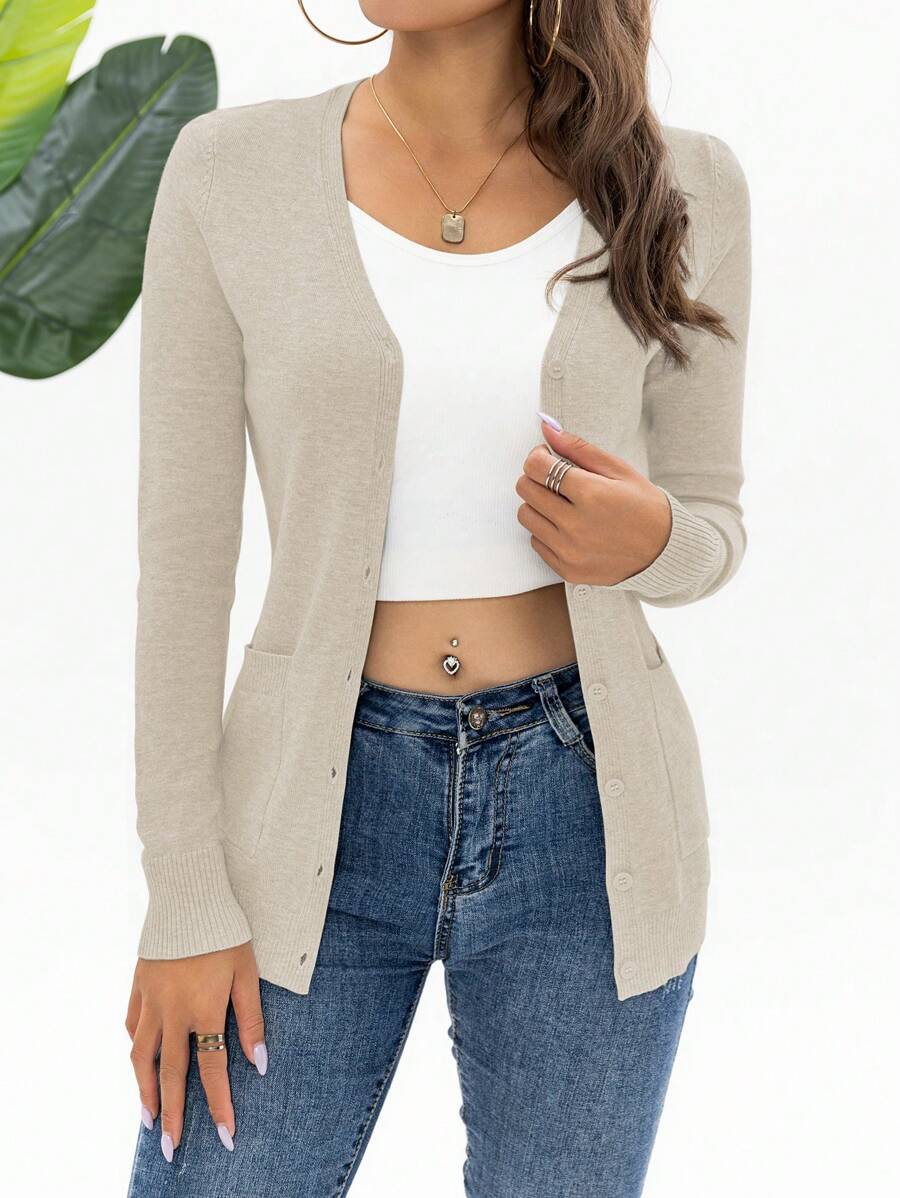 1pc Solid Button Front Cardigan | SHEIN USA