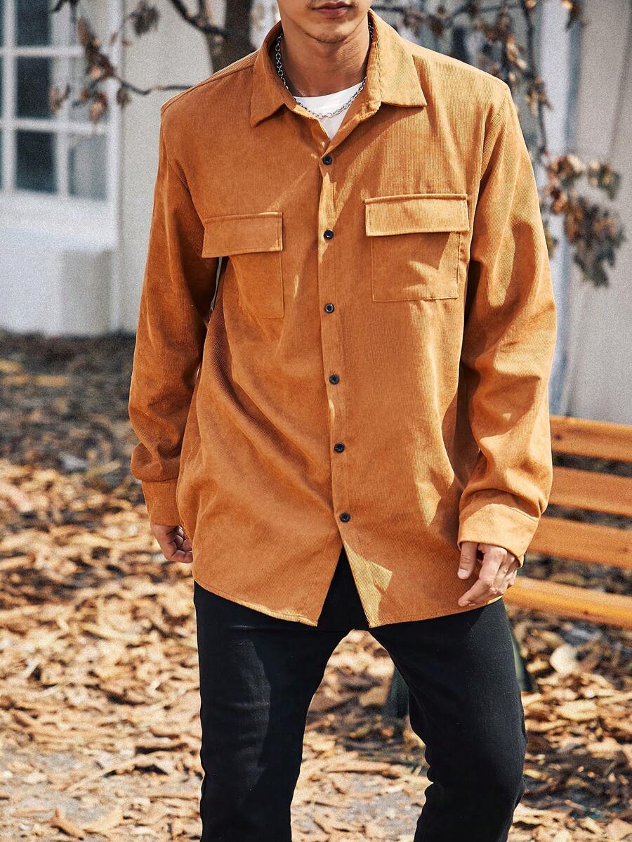Manfinity Homme Men Plus Flap Pocket Corduroy Shirt | SHEIN USA Manfinity Homme Men Plus Flap Pocket Corduroy Shirt | SHEIN USA