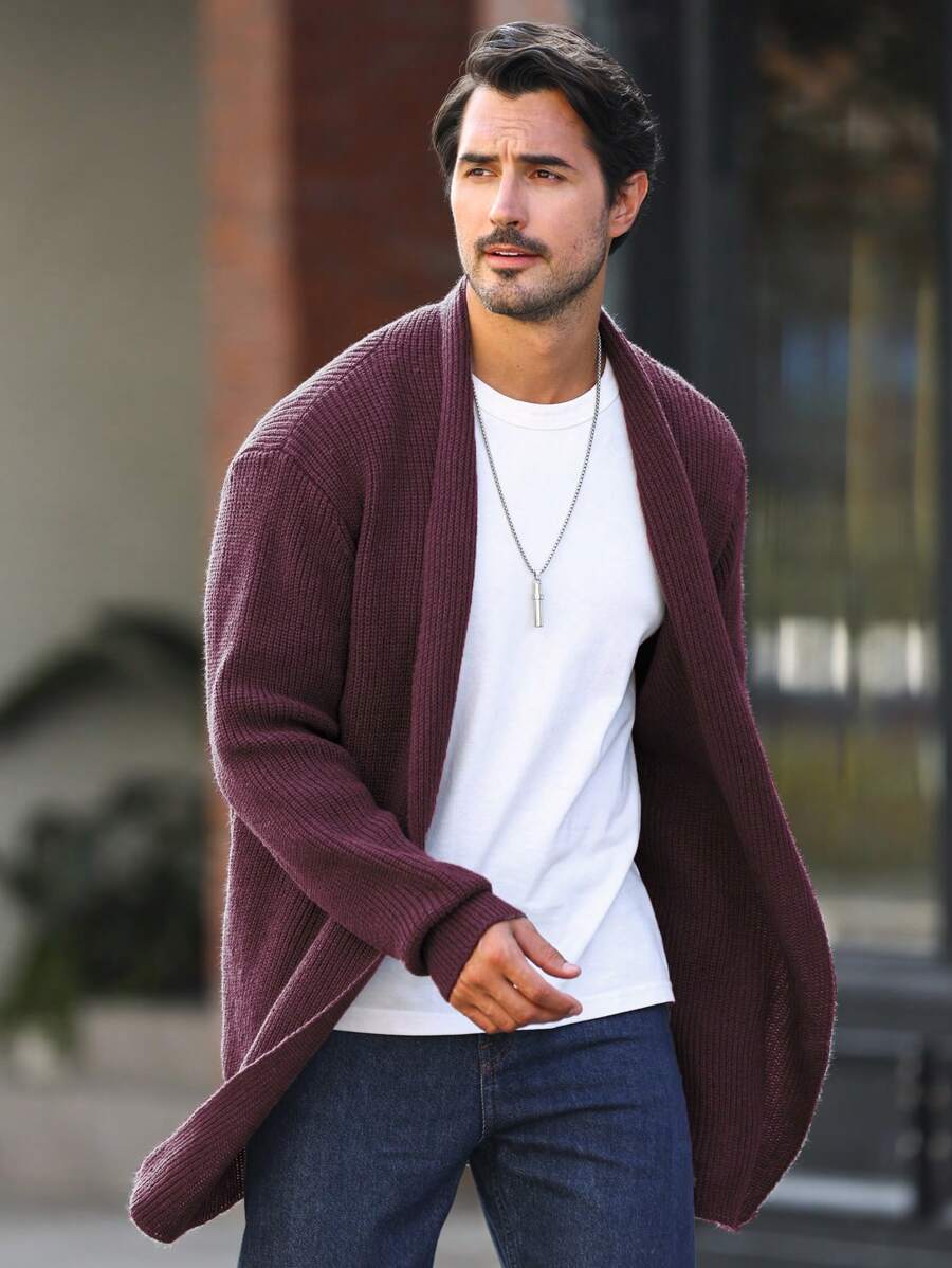 Manfinity Homme Men Solid Ribbed Knit Duster Cardigan | SHEIN USA