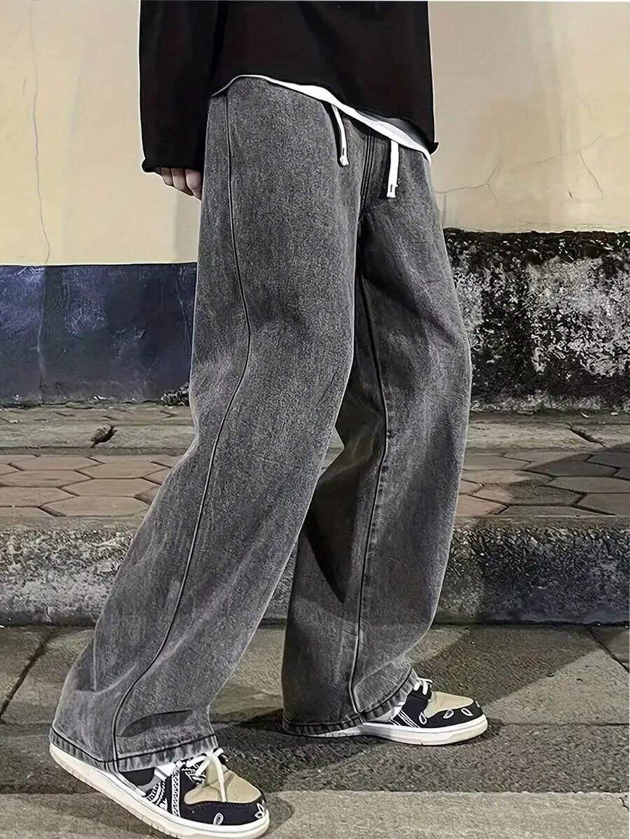 Men Drawstring Waist Straight Leg Jeans | SHEIN USA
