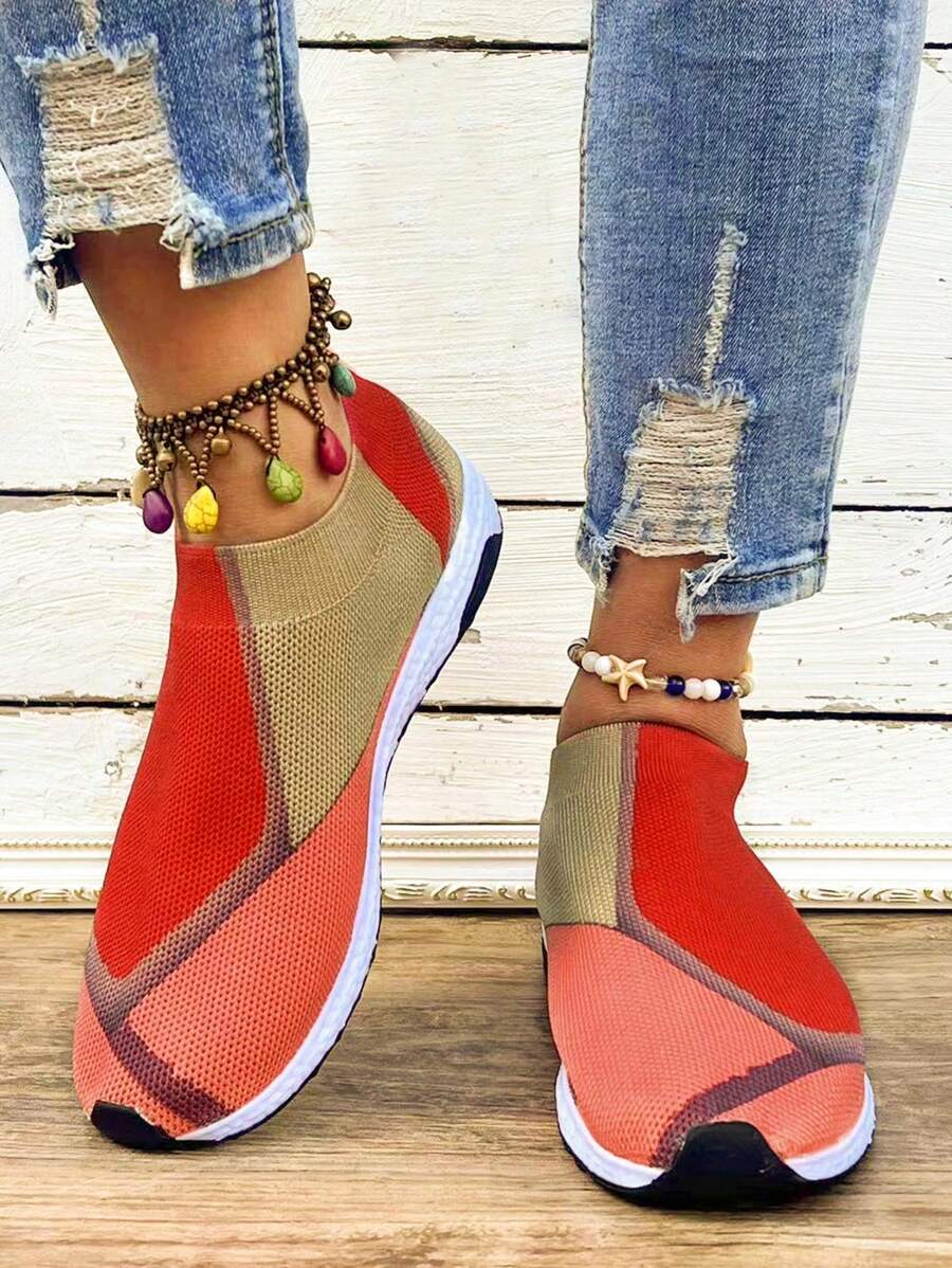 Color Block Slip-On Running Shoes, Multicolor Women's Athletic Shoes ...