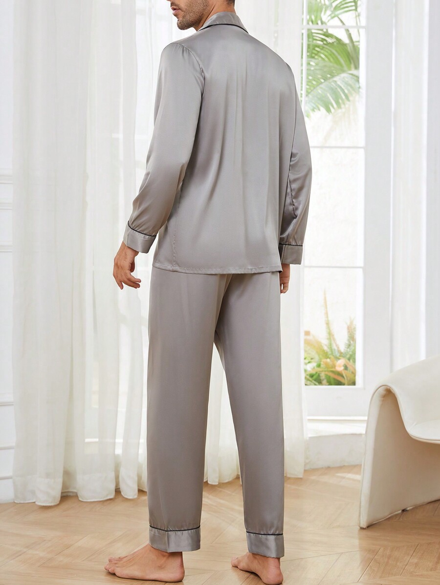 Men Contrast Piping Satin PJ Set | SHEIN USA