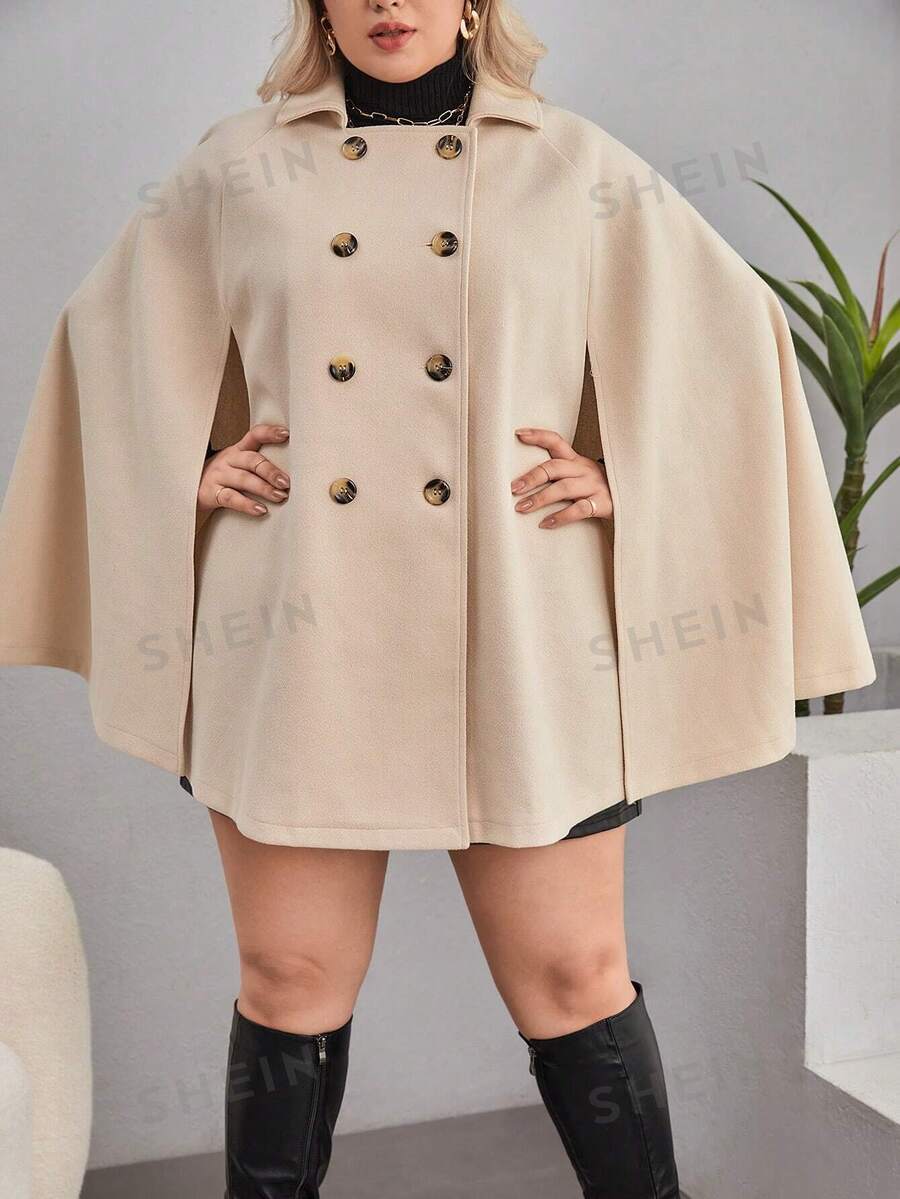 SHEIN Privé Plus Double Breasted Cloak Sleeve Cape Overcoat | SHEIN UK