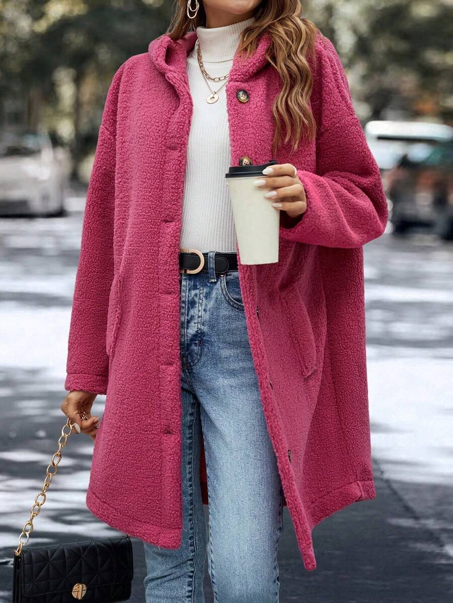 SHEIN LUNE Drop Shoulder Hooded Teddy Coat | SHEIN USA