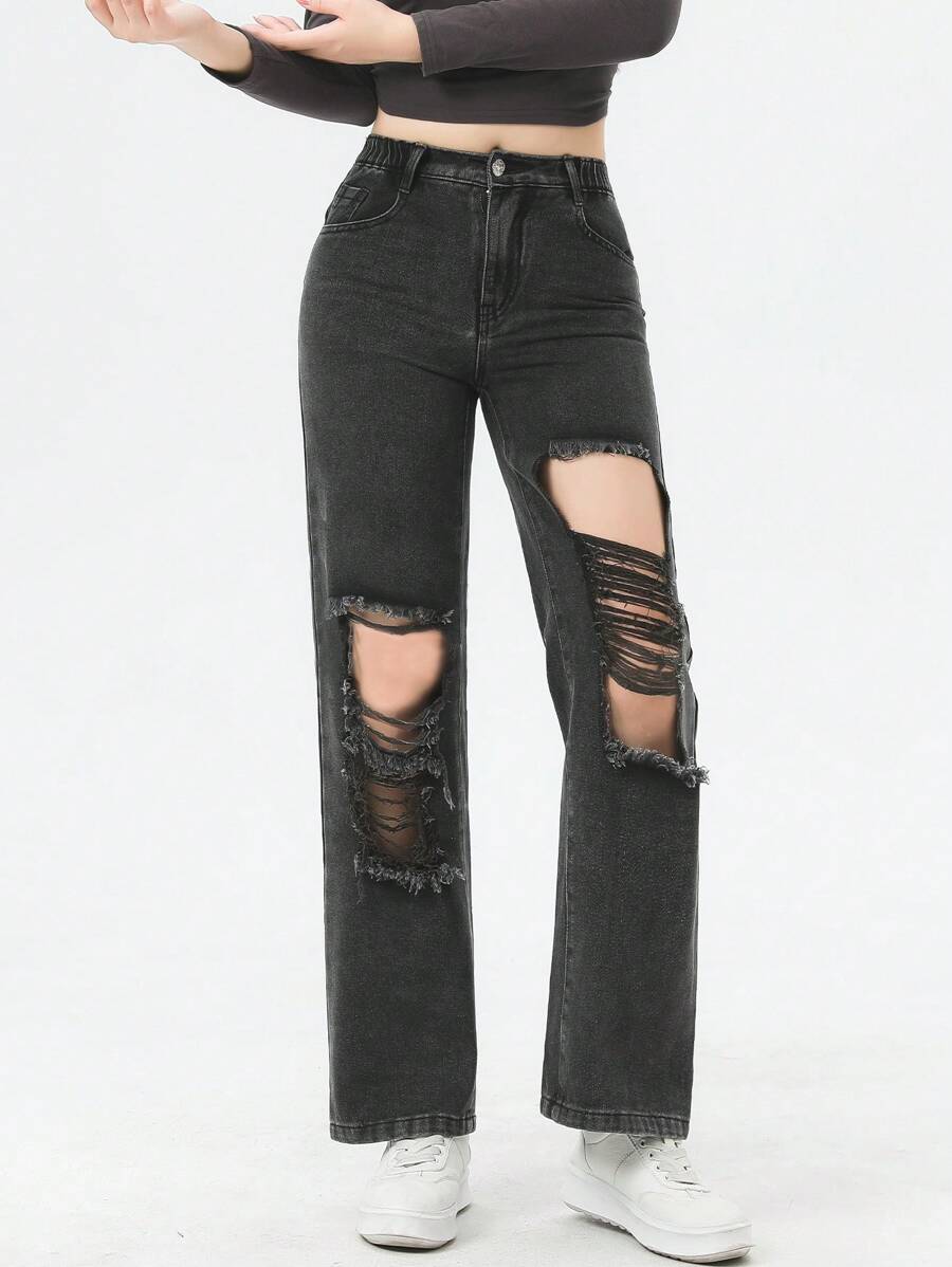 Teen Girl Ripped Straight Leg Jeans | SHEIN USA