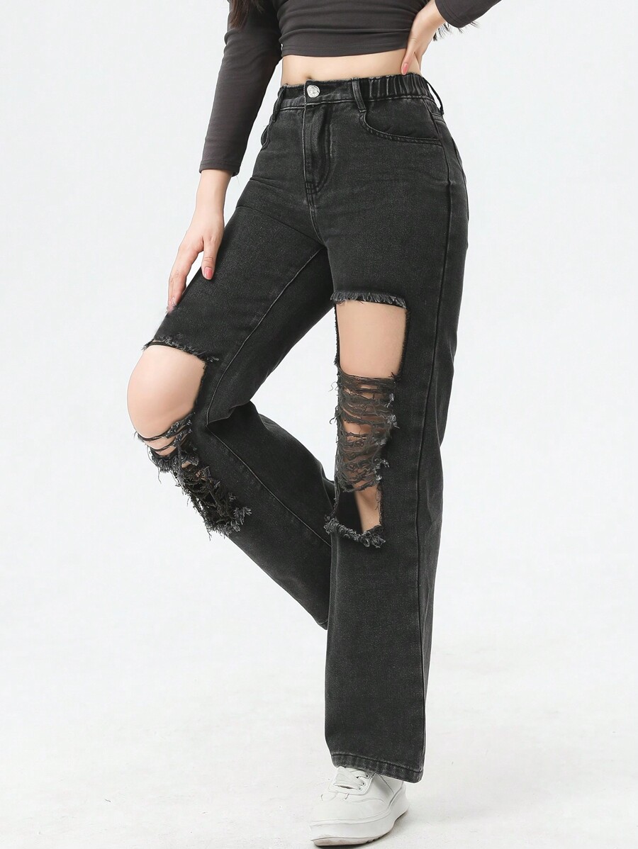 Teen Girl Ripped Straight Leg Jeans | SHEIN USA