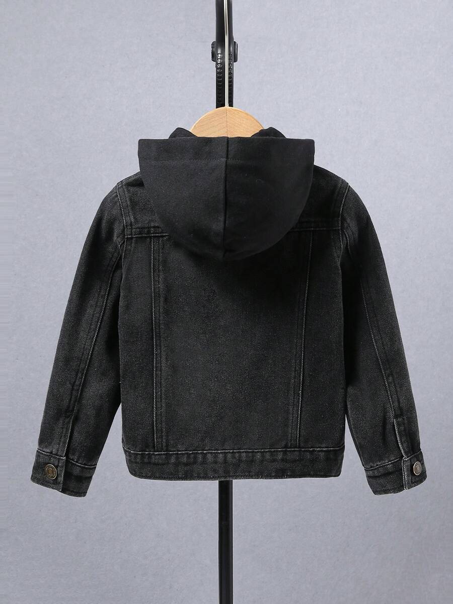 Young Boy Flap Pocket Hooded Denim Jacket | SHEIN USA