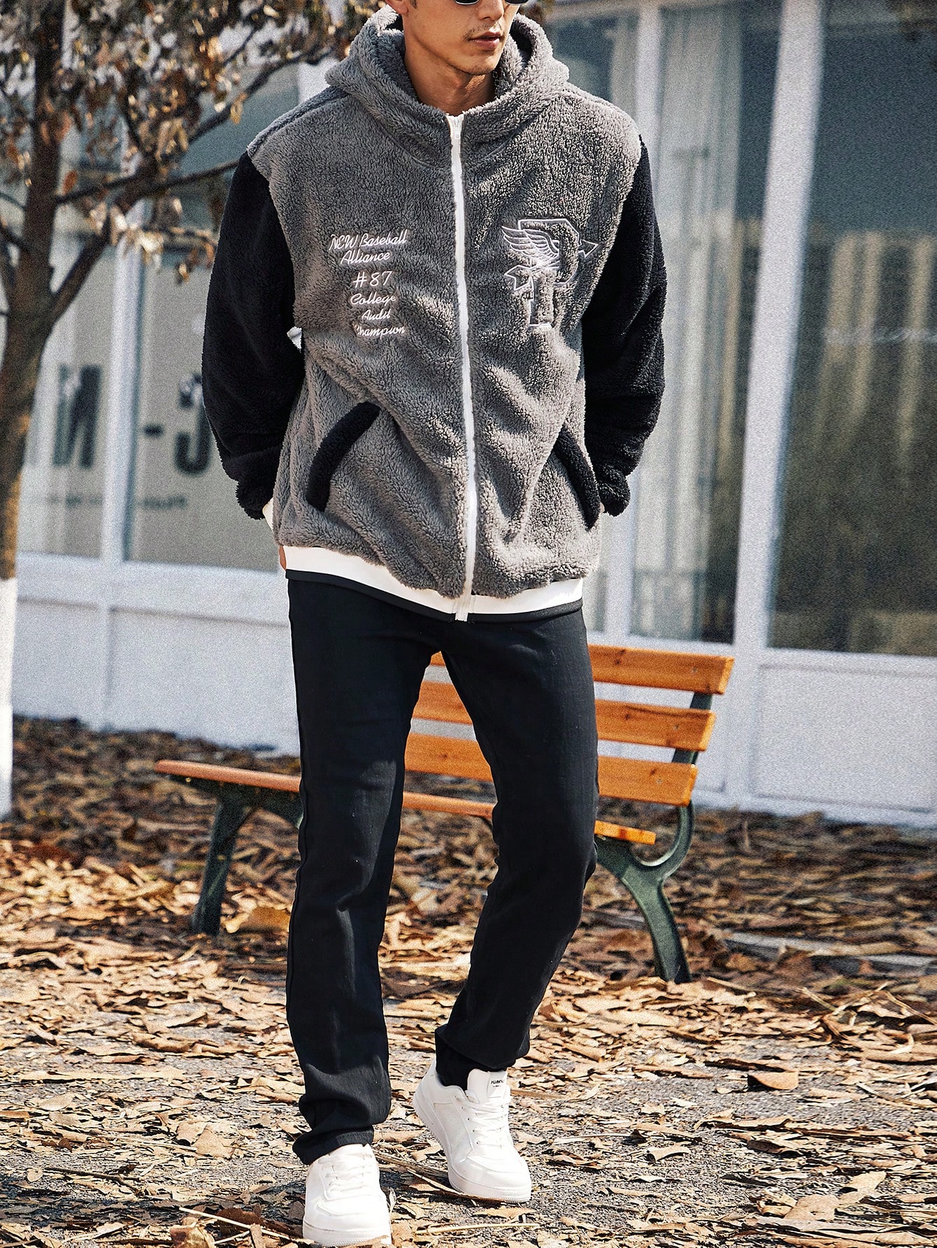 Manfinity Sporsity Men Plus Letter Embroidery Colorblock Hooded Teddy Jacket | SHEIN USA