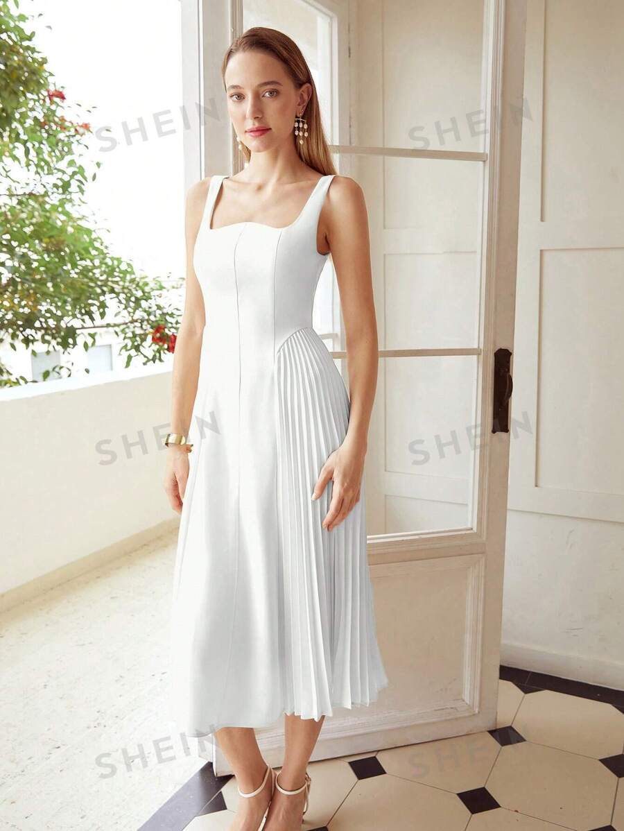 MOTF PREMIUM PLEATED CORSET MIDI DRESS | SHEIN USA