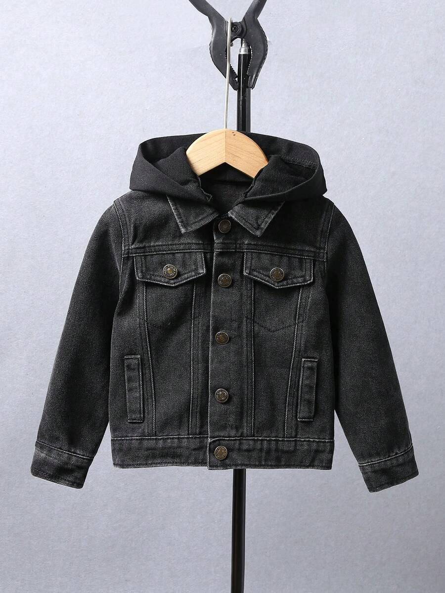 Young Boy Flap Pocket Hooded Denim Jacket | SHEIN USA