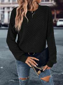 SHEIN LUNE Solid Drop Shoulder Sweater | SHEIN USA