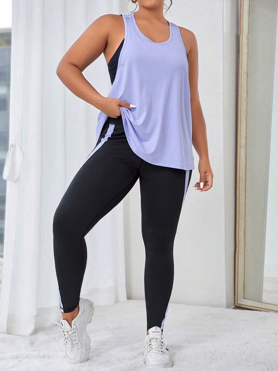 SHEIN Sport Studio Plus Size Contrast Side Seam Sports Set With Phone ...