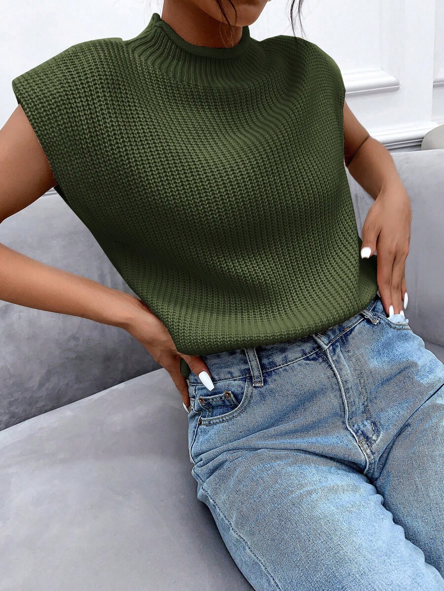 SHEIN Relaxiva Solid Cap Sleeve Sweater Vest | SHEIN UK