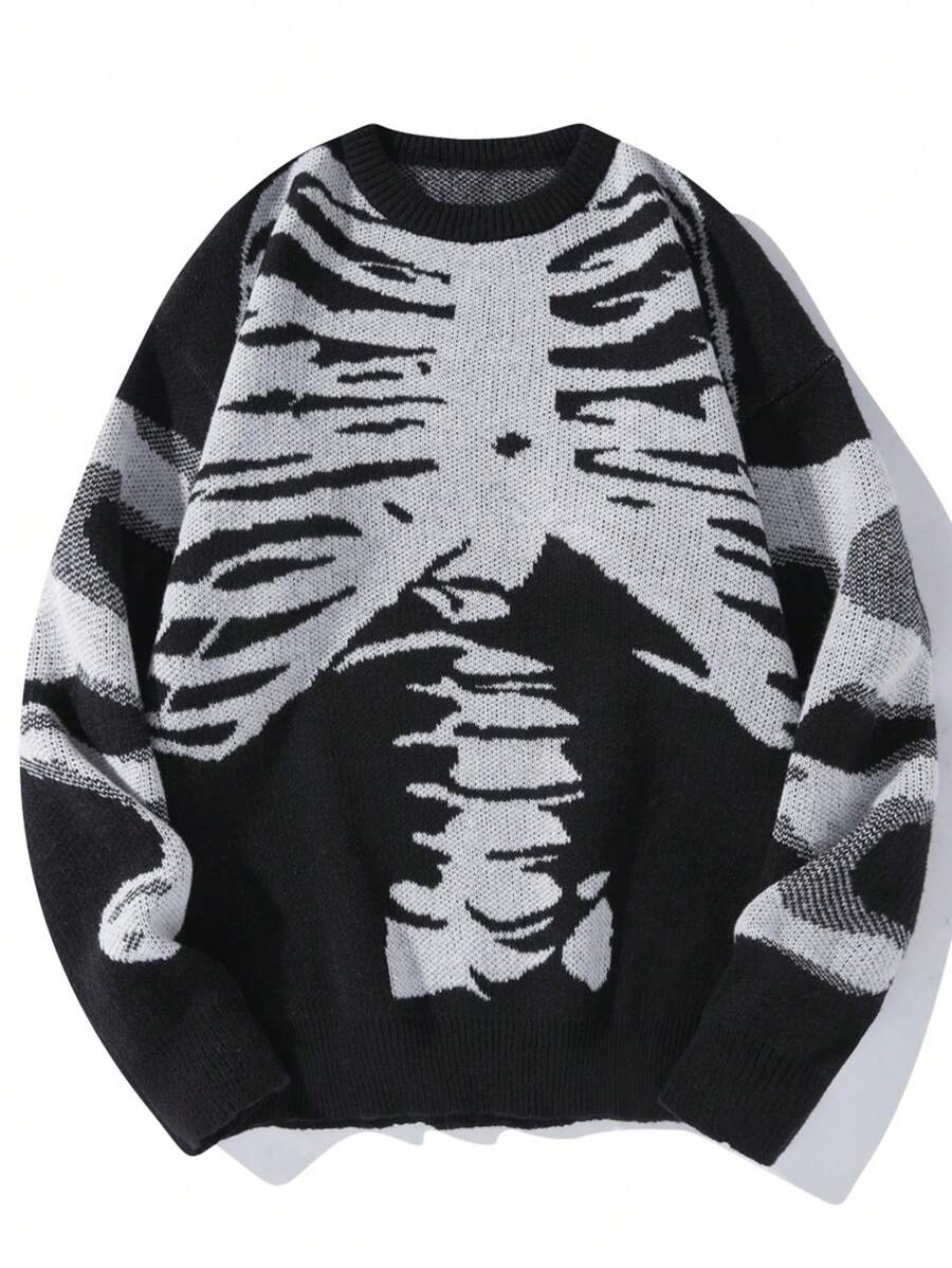 Manfinity EMRG Men Halloween Skeleton Pattern Drop Shoulder Sweater ...