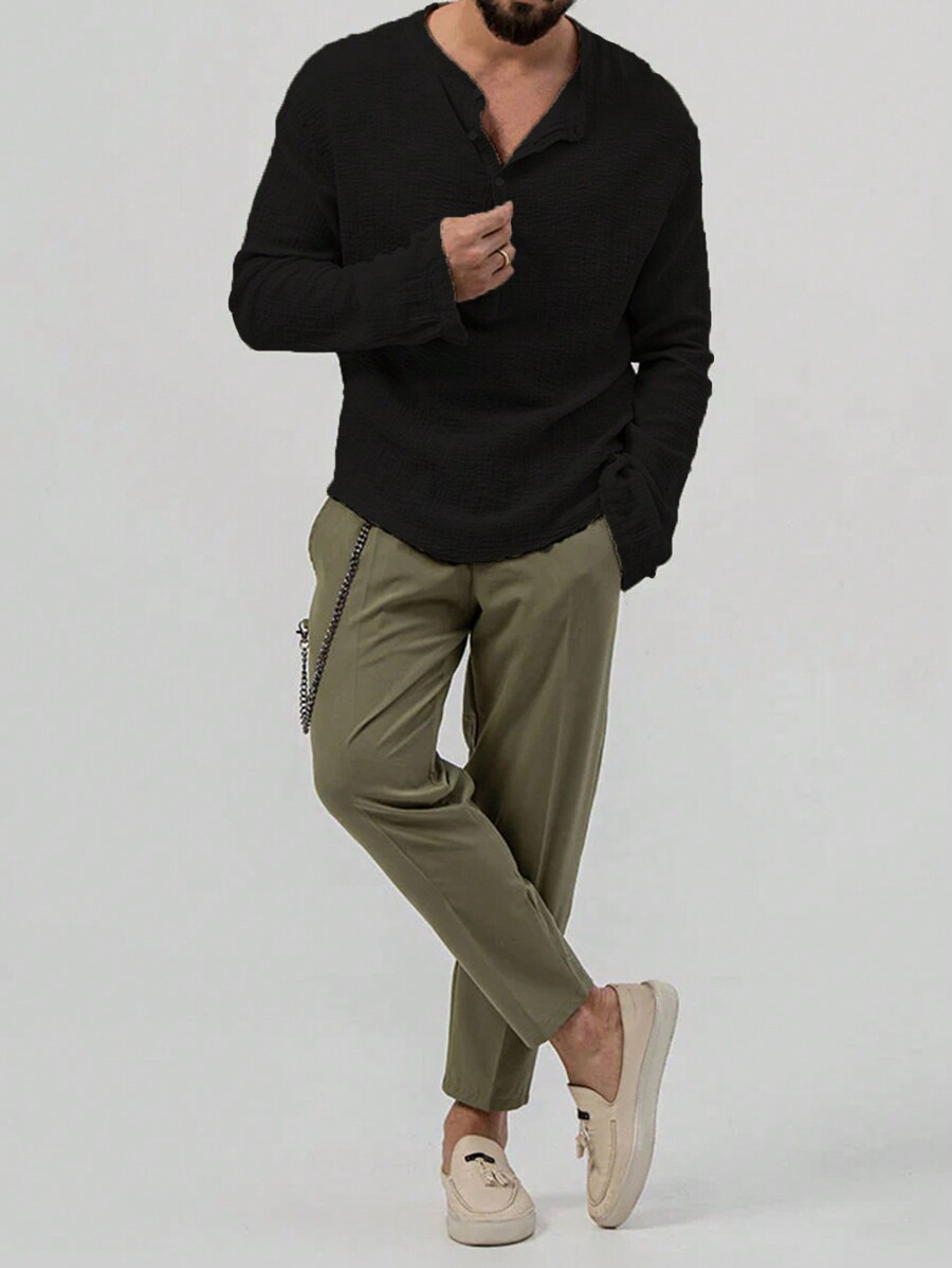 Manfinity Homme Men's Solid Half Button Drop Shoulder Ultra Loose Shirt | SHEIN USA