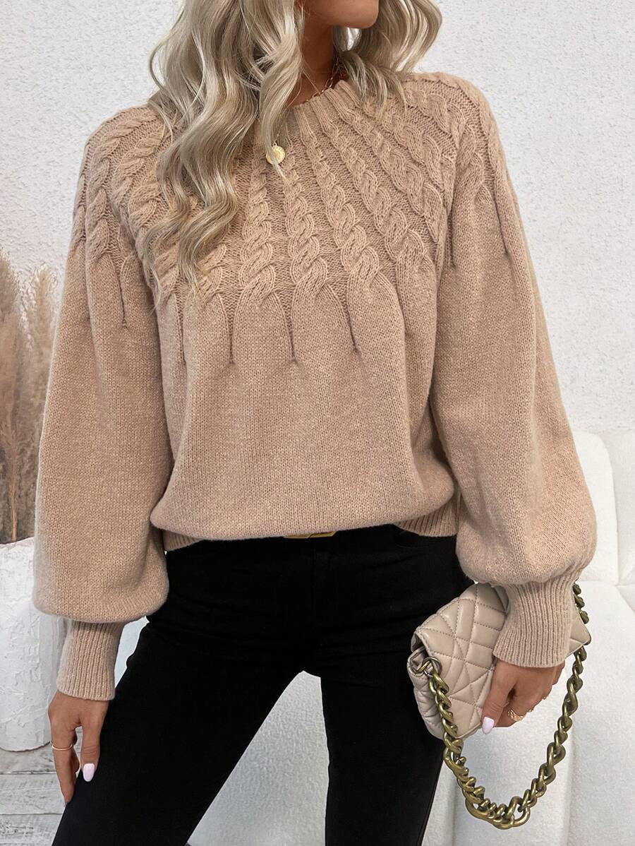 SHEIN LUNE Cable Knit Raglan Lantern Sleeve Cable Knit Sweater Knit ...