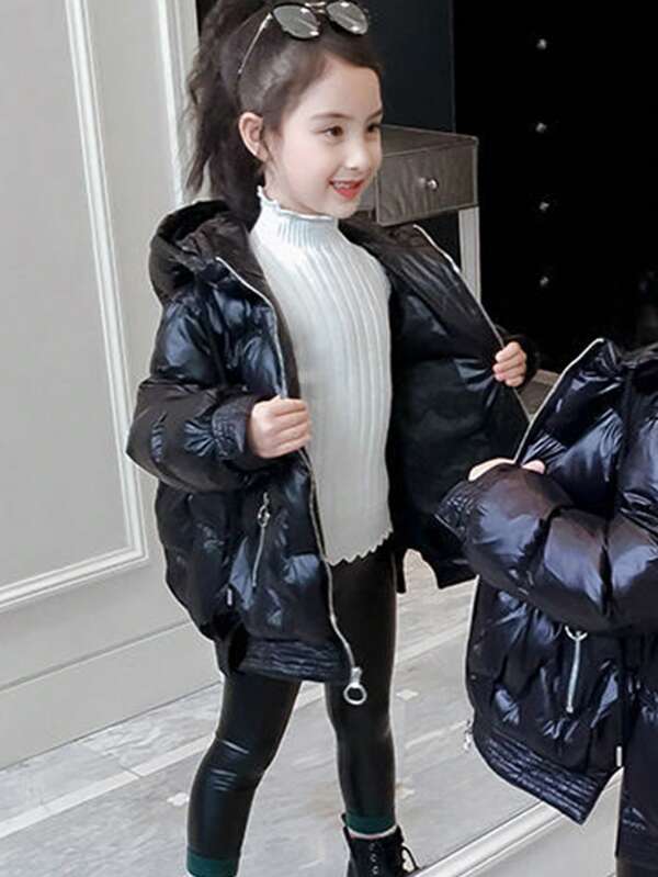 Tween Girl Zip Up Hooded Puffer Coat | SHEIN USA