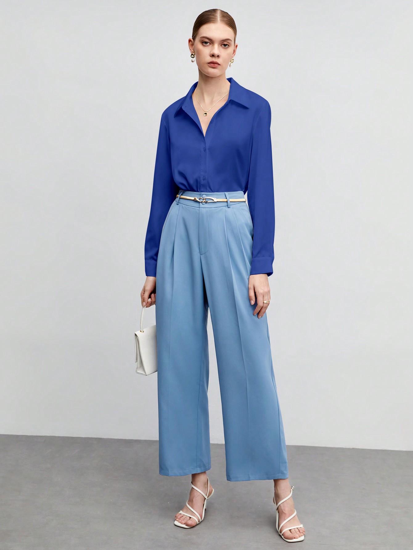 Shein Bizwear Solid Button Front Shirt Shein Usa
