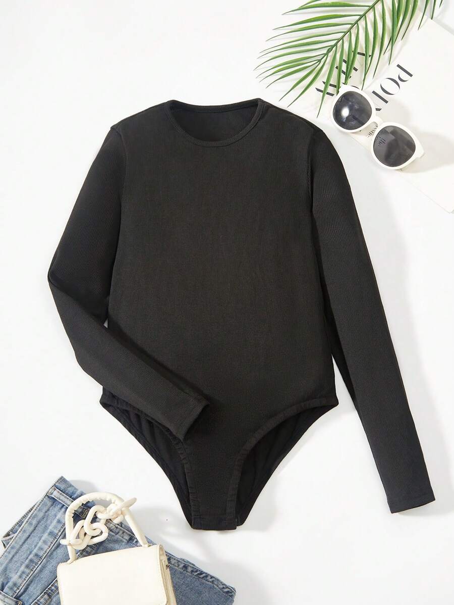 SHEIN Tween Girl Solid Ribbed Knit Bodysuit | SHEIN