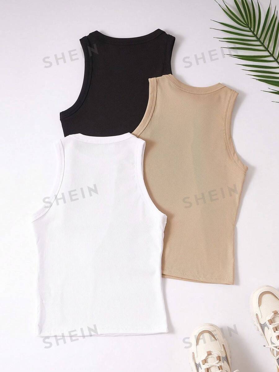 SHEIN EZwear 3pcs Ribbed Knit Tank Top | SHEIN UK