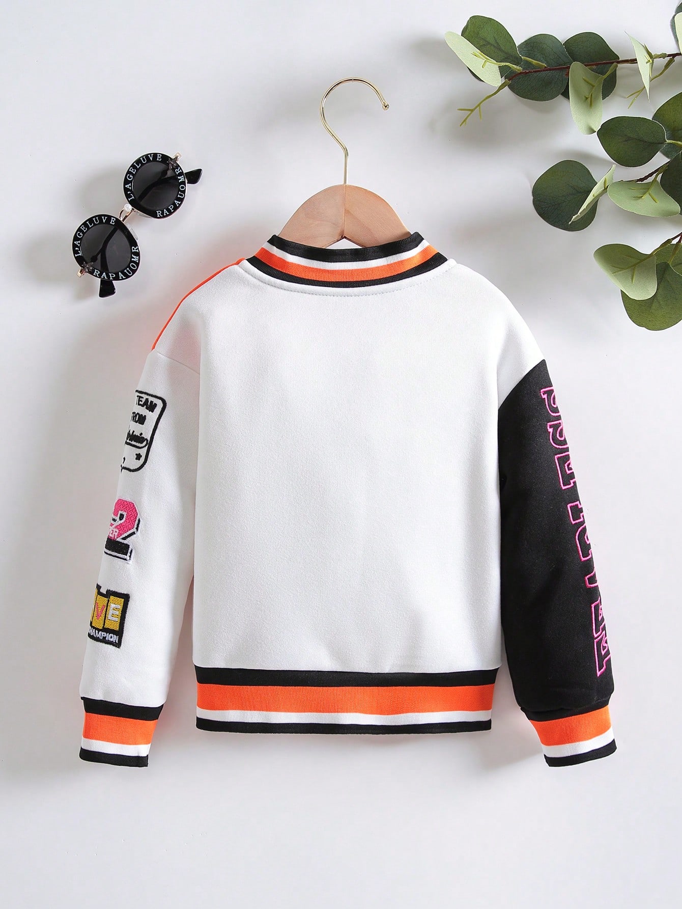 Young Girl Embroidery Letter Pattern Colorblock Varsity Jacket Without ...