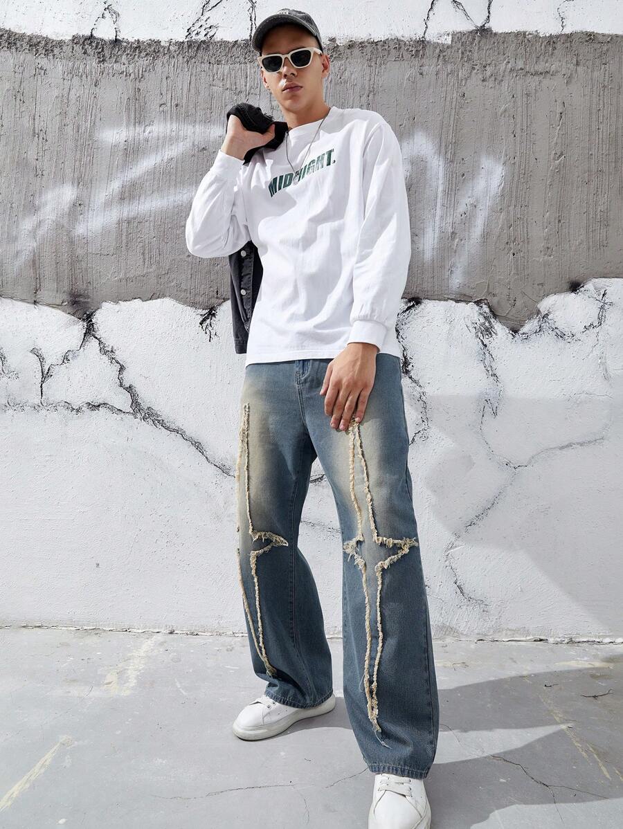 Manfinity EMRG Men's Loose Fit Star Printed Wide Leg Jeans | SHEIN UK