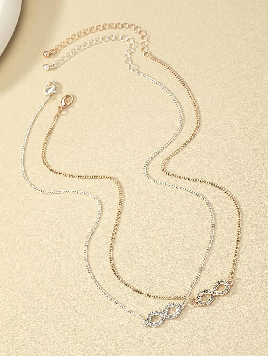 2pcs/set Rhinestone Infinity Symbol Charm Necklace | SHEIN USA