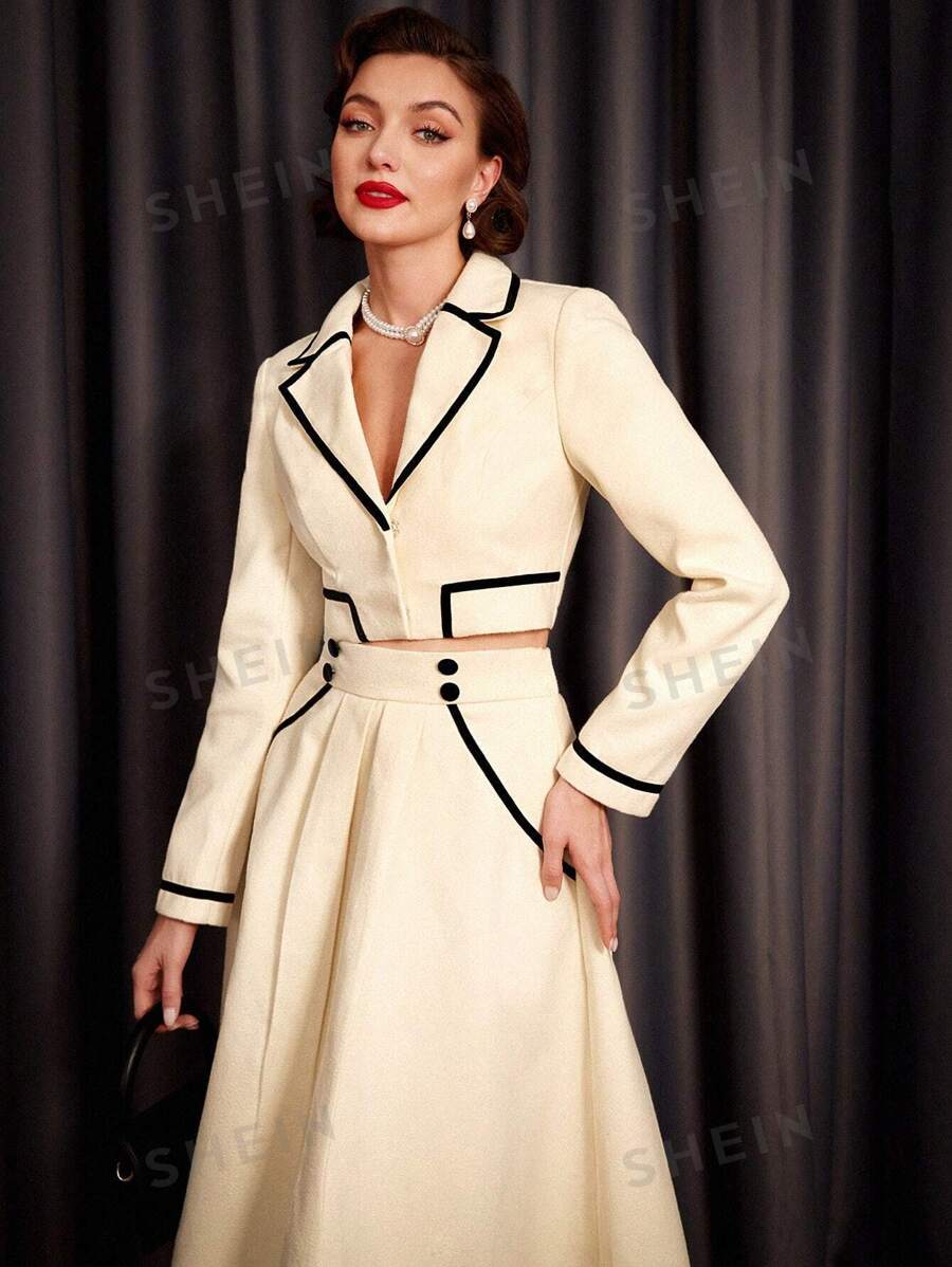 SHEIN DECDS Contrast Binding Crop Blazer Concert Vintage Clothes Winter ...