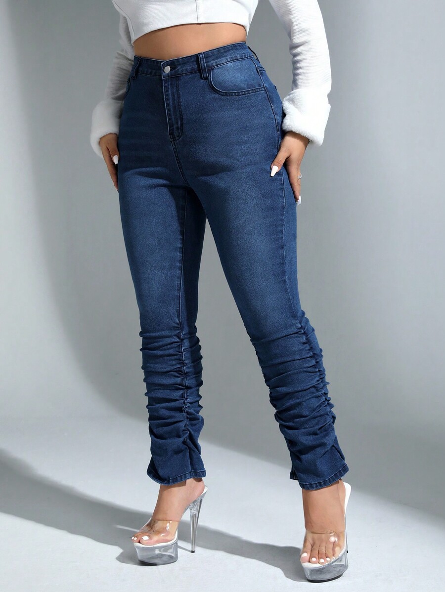 SHEIN ICON Plus Ruched Stacked Jeans | SHEIN USA