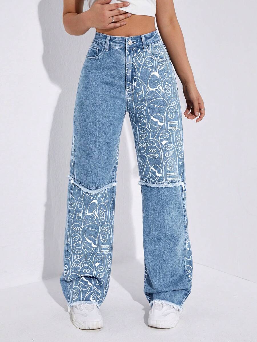 Cartoon Graphic Wide Leg Jeans | SHEIN