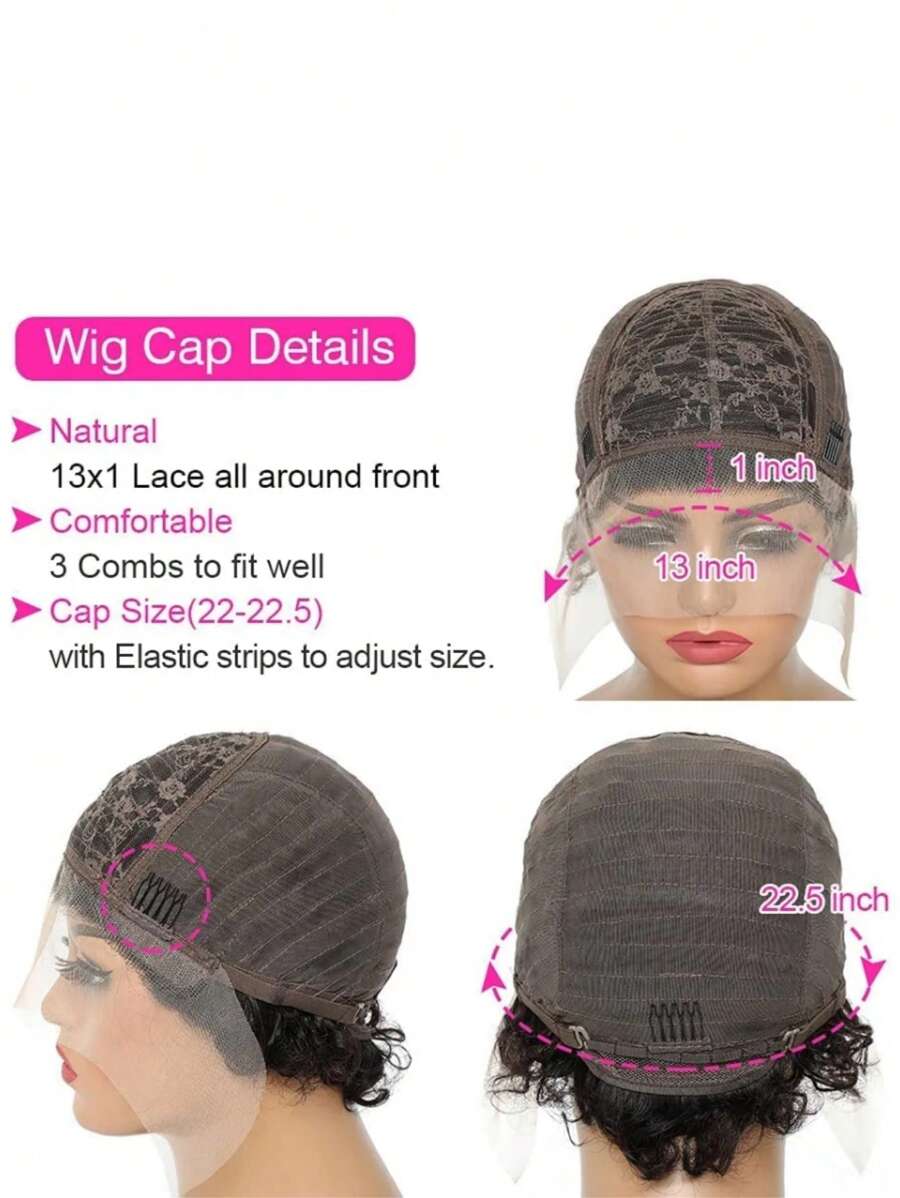 Deep Wave Pixie Cut 13 X 1 Lace Front Wigs 6Inch Black Color Short ...