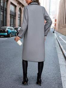 Contrast Binding Open Front Waterfall Collar Overcoat | SHEIN USA