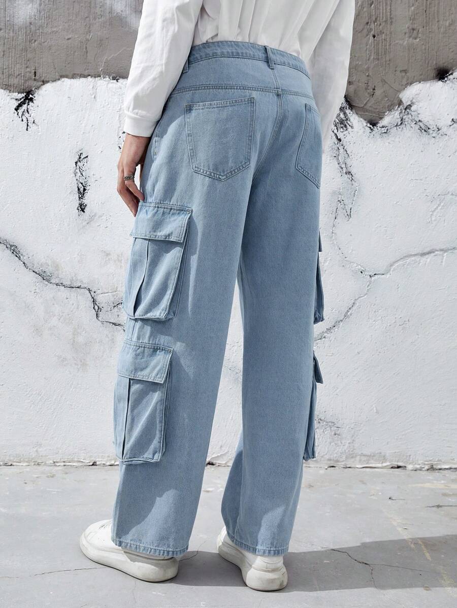 Manfinity EMRG Loose Fit Men's Flap Pocket Side Cargo Jeans Baggy Long ...